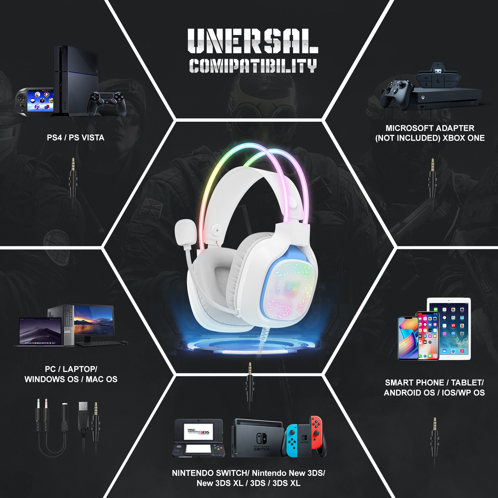 ONIKUMA X22 RGB Wired Gaming Headset, White - Vibe Gaming