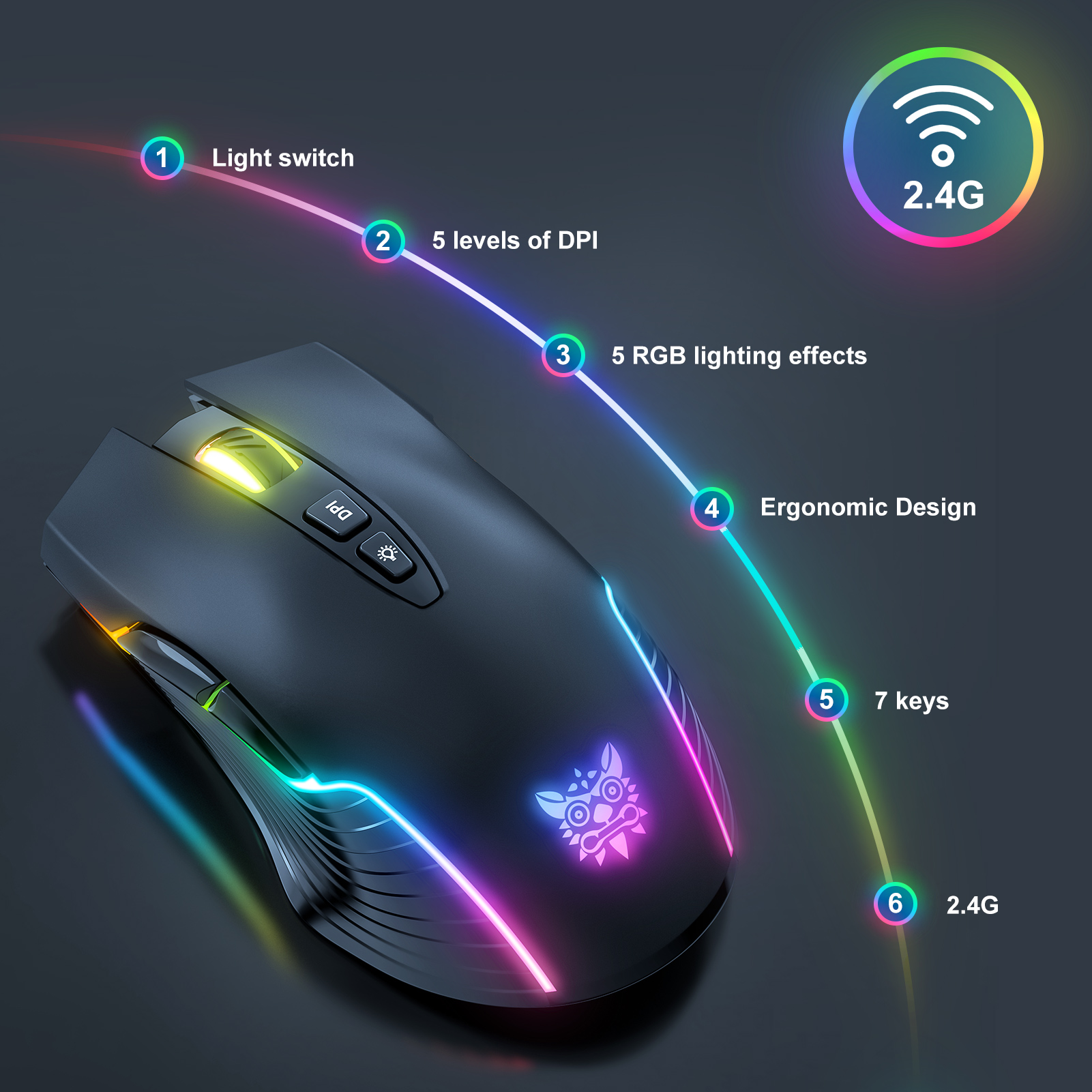 ONIKUMA CW905 2.4G Wireless Rechargeable Gaming Mouse, Black - Vibe Gaming
