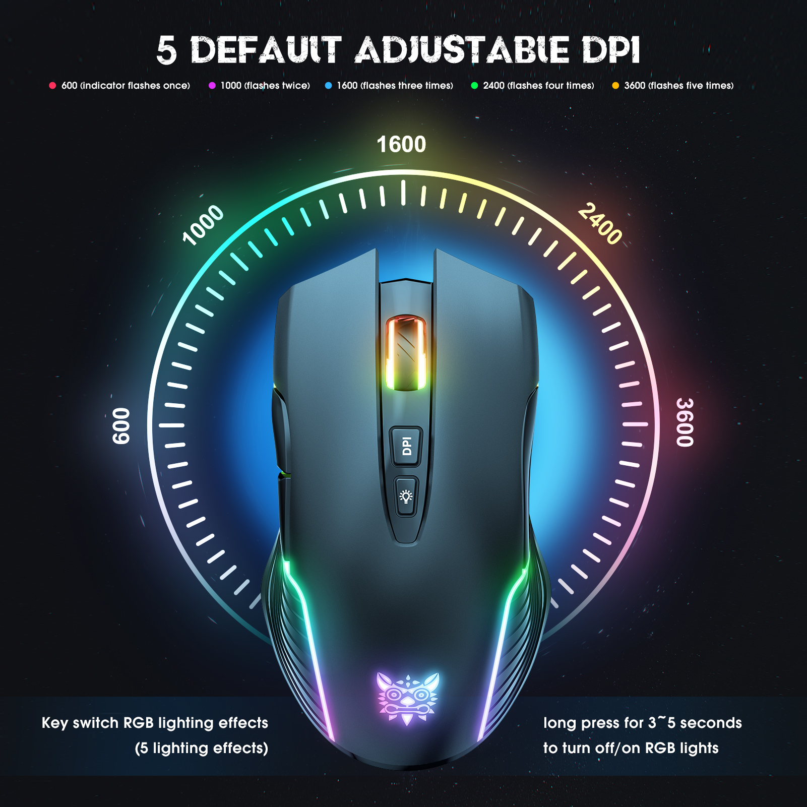 ONIKUMA CW905 2.4G Wireless Rechargeable Gaming Mouse, Black - Vibe Gaming