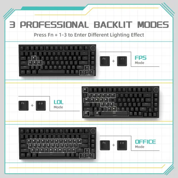 Ajazz AK820 Monochrome 75% Backlight Mechanical Keyboard - Vibe Gaming
