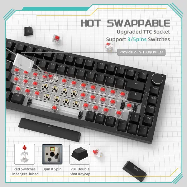 Ajazz AK820 Monochrome 75% Backlight Mechanical Keyboard - Vibe Gaming