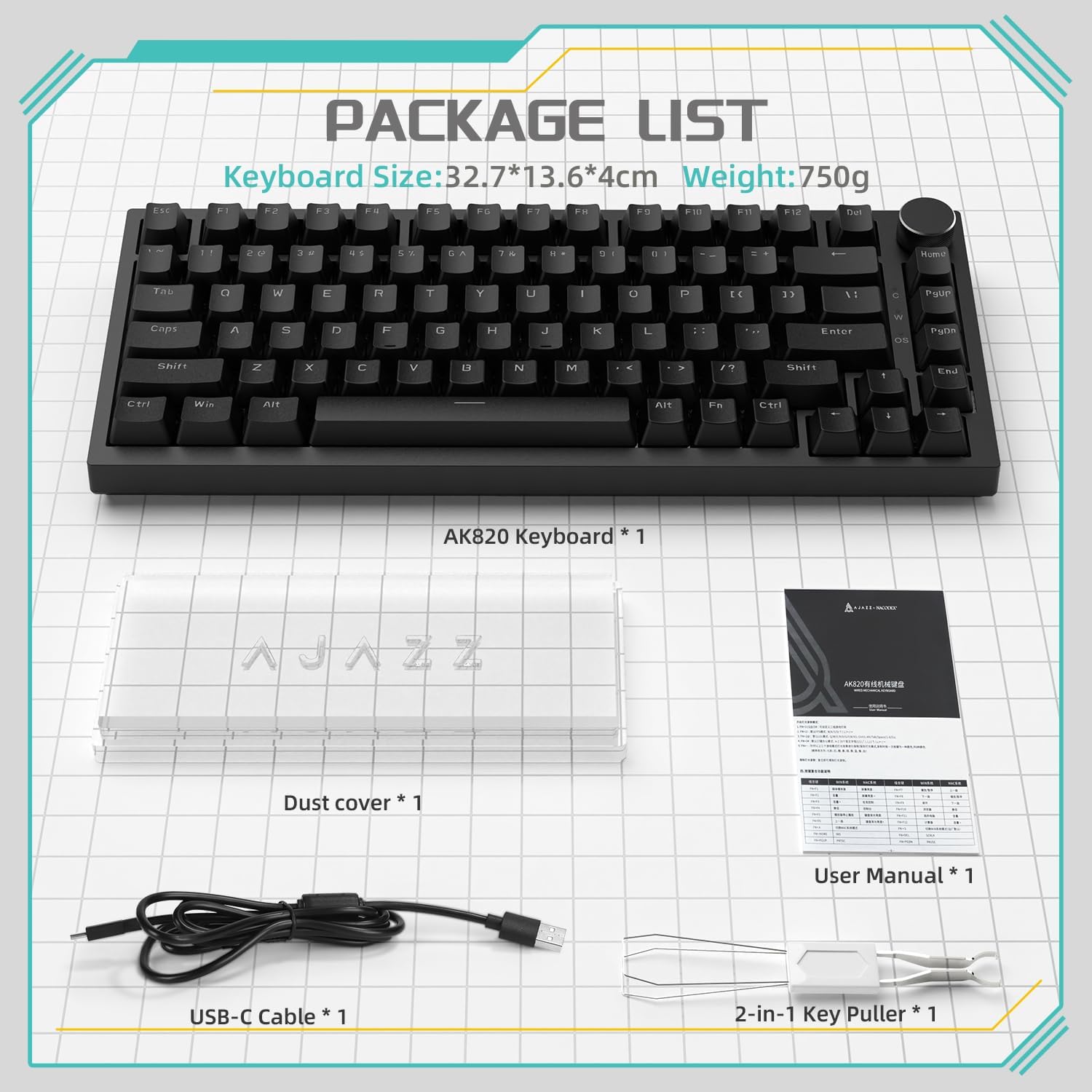 Ajazz AK820 Monochrome 75% Backlight Mechanical Keyboard - Vibe Gaming