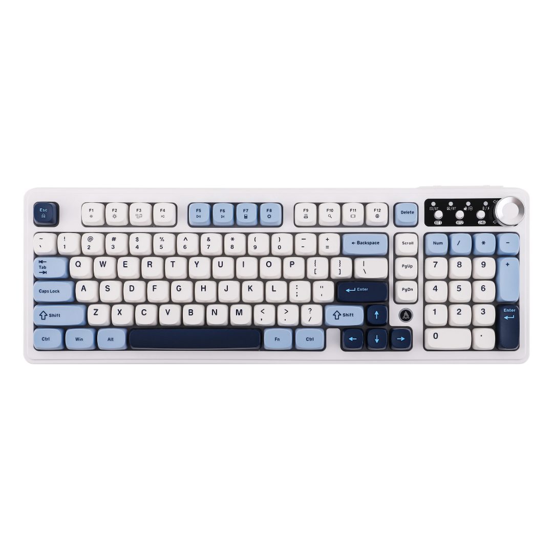 Ajazz AF98 PLUS RGB Tri-Mode Wireless Membrane Keyboard, Blue White ...