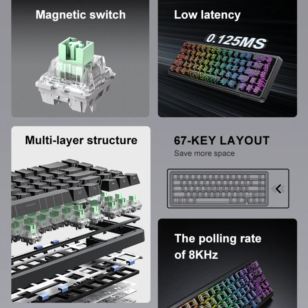 ONIKUMA G67 Hall Effect Wired RGB Magnetic Switch Gaming Keyboard ...