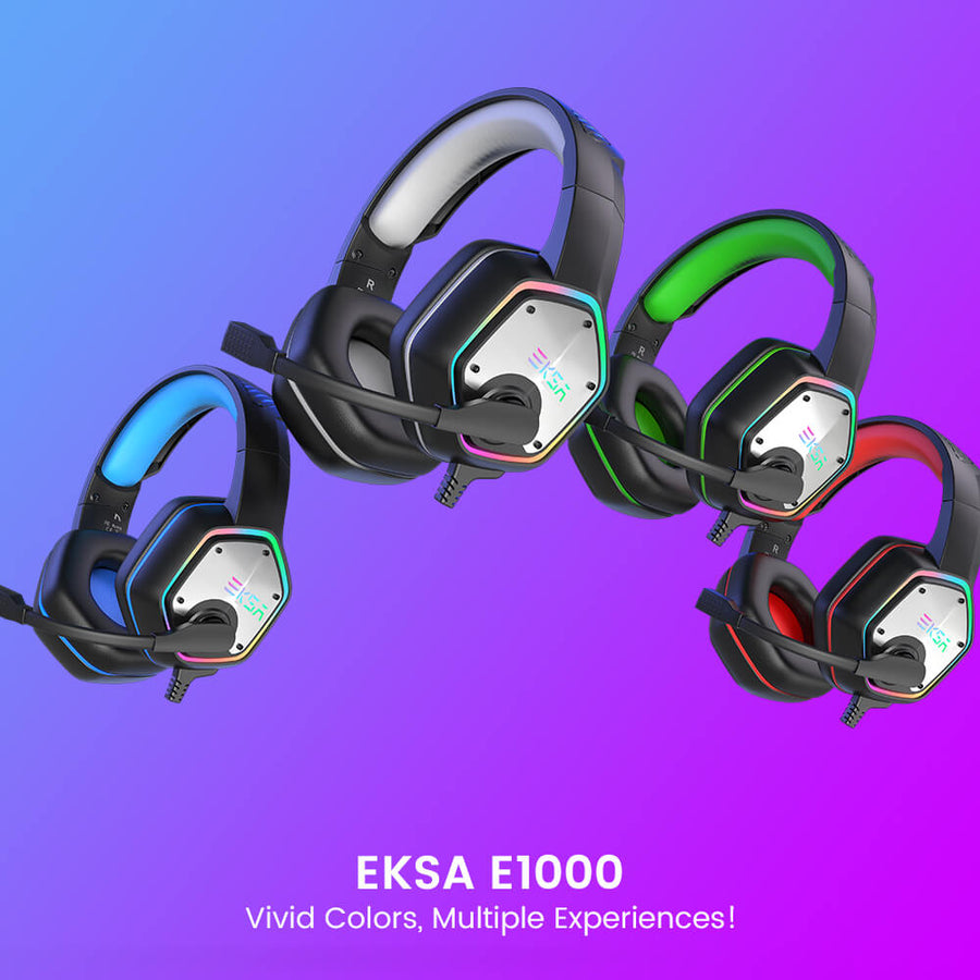 EKSA E1000 7.1 Surround Sound Wired USB Gaming Headset, Red - Vibe Gaming