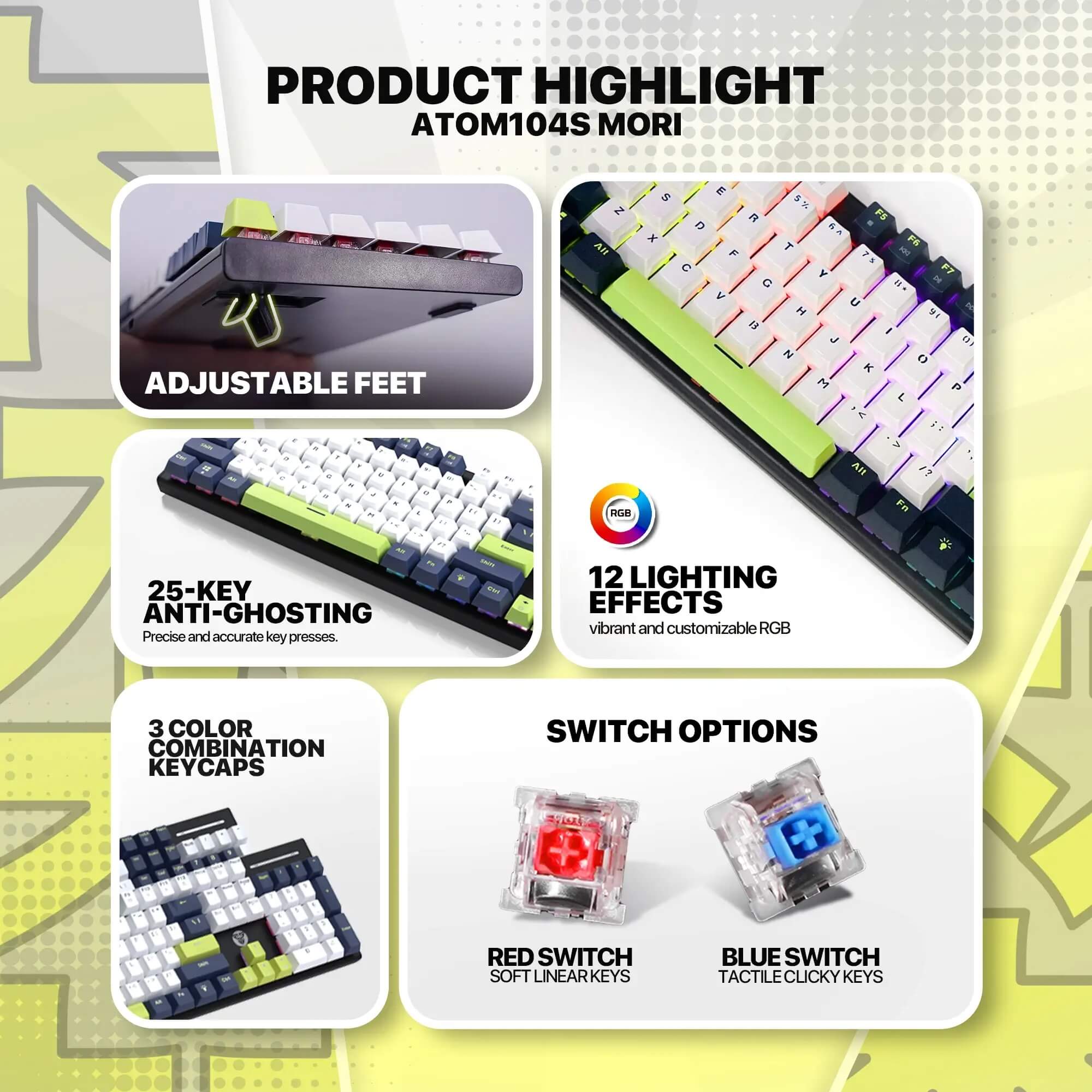 FANTECH ATOM104S MK878S MORI EDITION MECHANICAL GAMING KEYBOARD, White ...