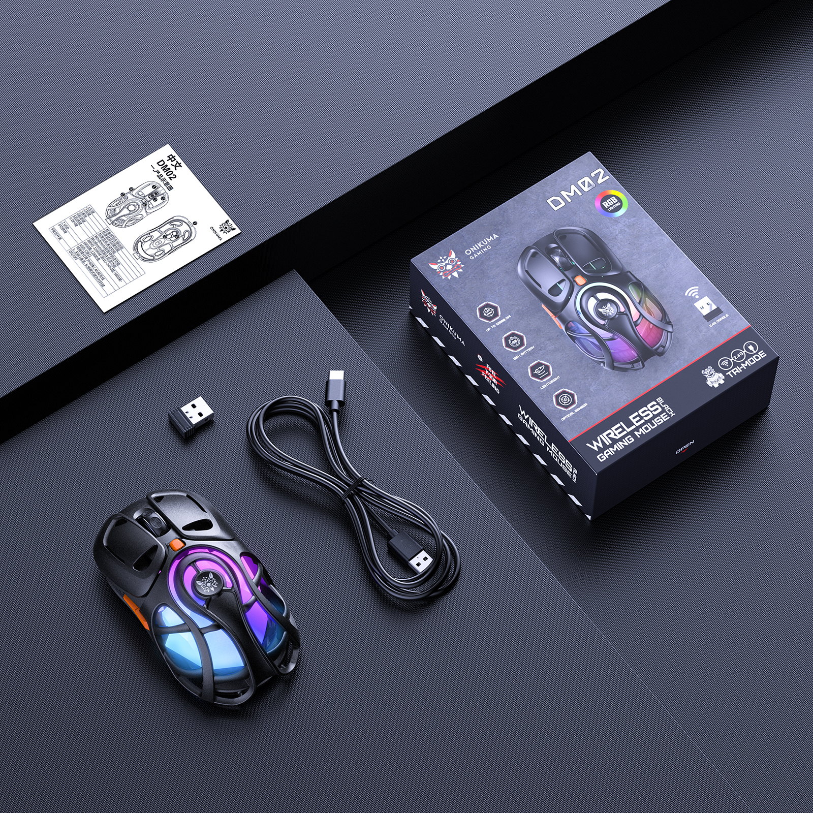 ONIKUMA DM02 RGB Tri-Mode Wireless Gaming Mouse - Vibe Gaming