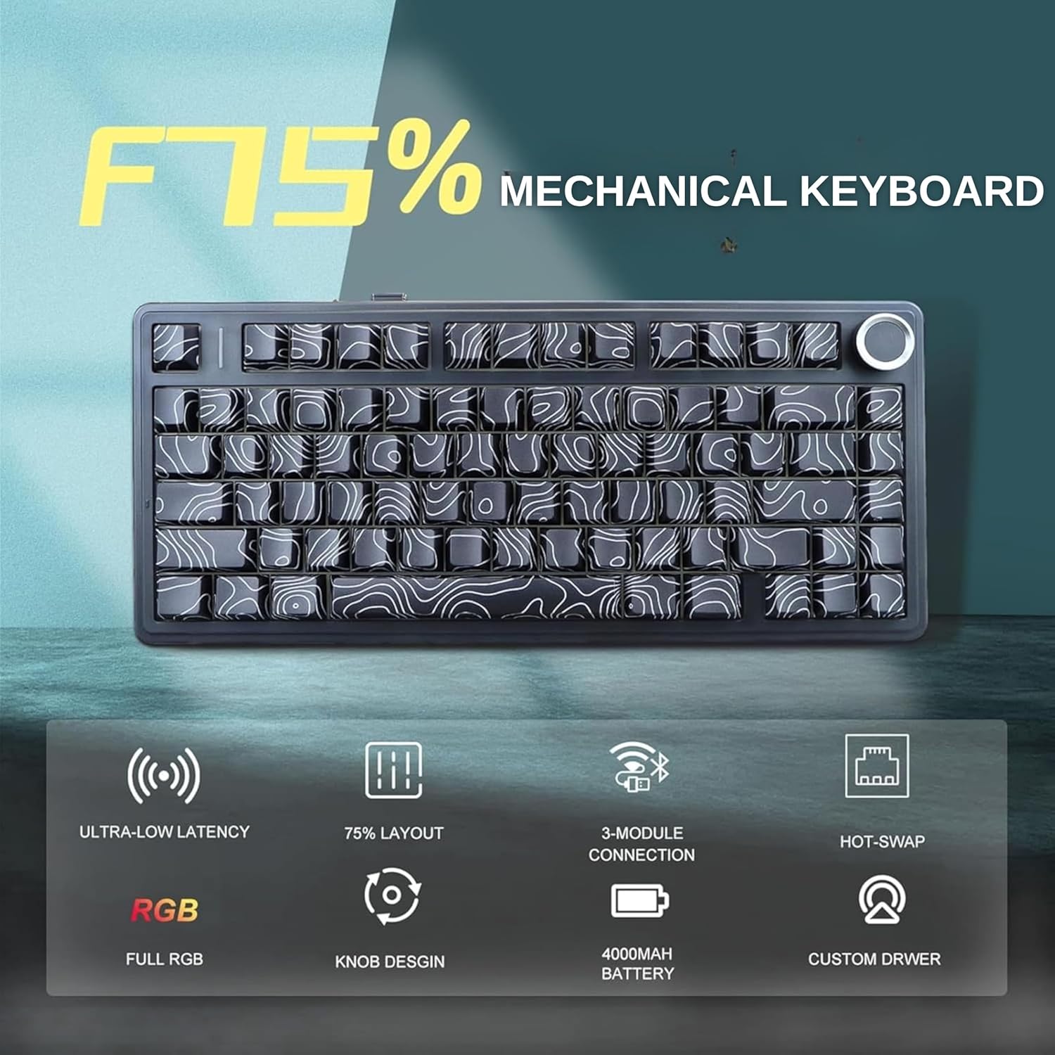 AULA F75 Tri Mode Wireless Gasket Mounted Mechanical Keyboard, Black ...
