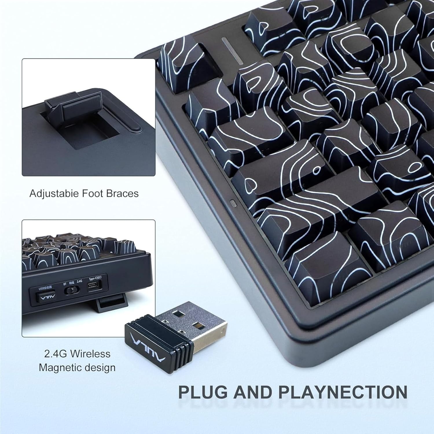 AULA F75 Tri Mode Wireless Gasket Mounted Mechanical Keyboard, Black ...
