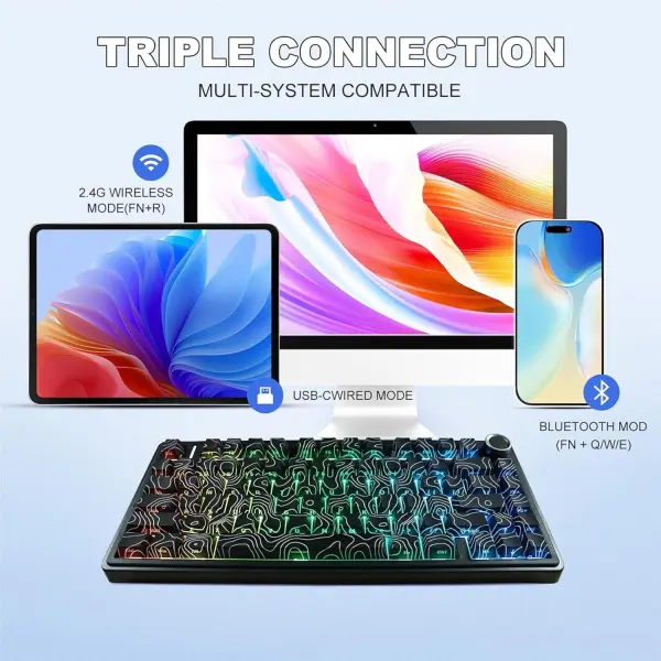AULA F75 Tri Mode Wireless Gasket Mounted Mechanical Keyboard, Black ...