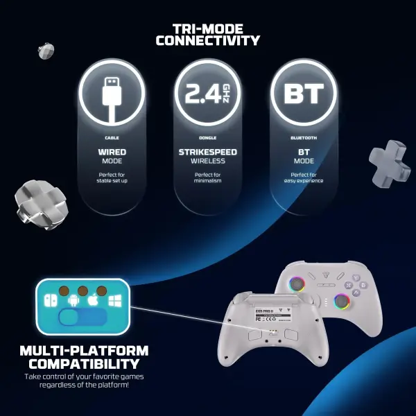 FANTECH EOS PRO II WGP15 V2 Tri-Mode Wireless Gamepad, Grey - Vibe Gaming