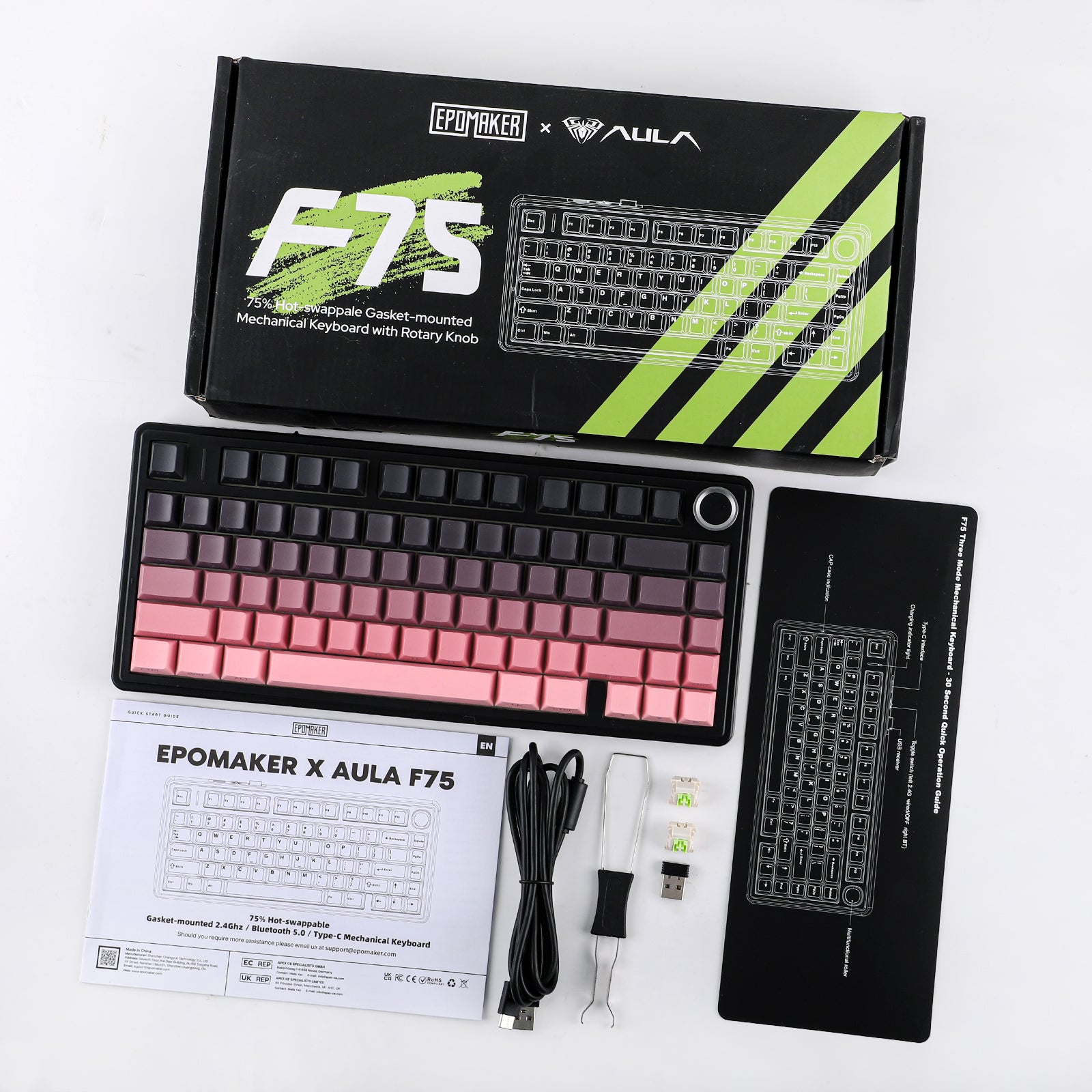 AULA F75 Tri Mode Wireless Gasket Mounted Mechanical Keyboard, Black ...